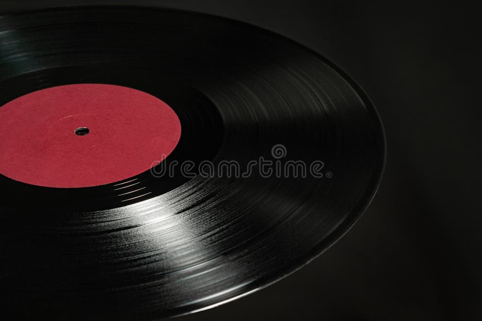Vinyl Record on Black Background with Red Label Stock Photo - Image of ...