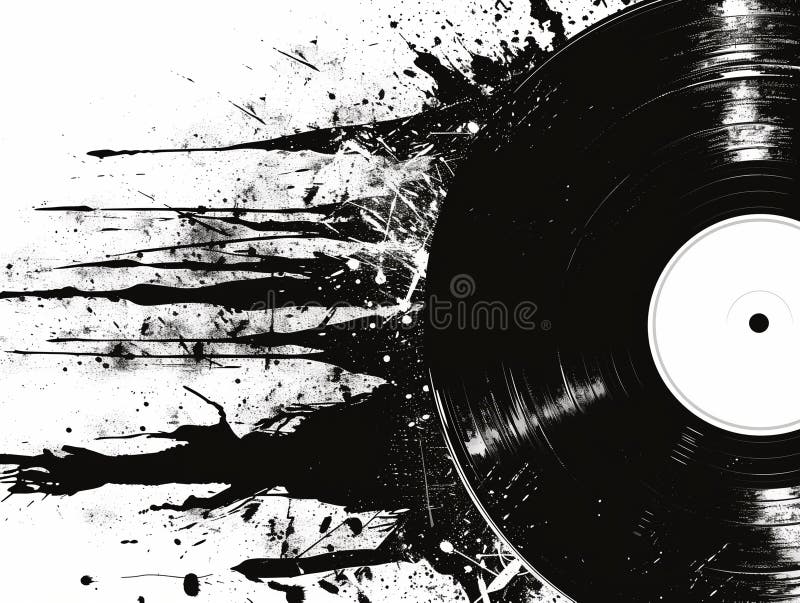 Vinyl Record with Bold Splatter Effects in Black and White Stock ...