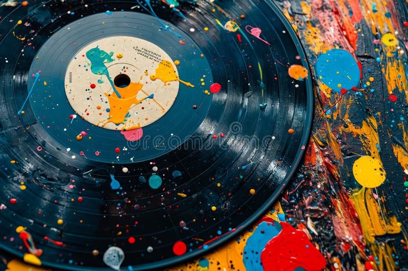 A Vinyl Record with Colorful Paint Splatters on it. Generative AI Stock ...