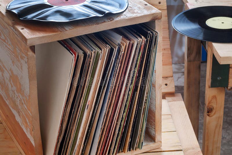 Vinyl Record with Copy Space in Front of a Collection Albums Dummy ...