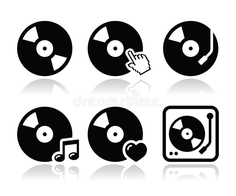 Vinyl record, dj icons set stock illustration. Illustration of analogue ...