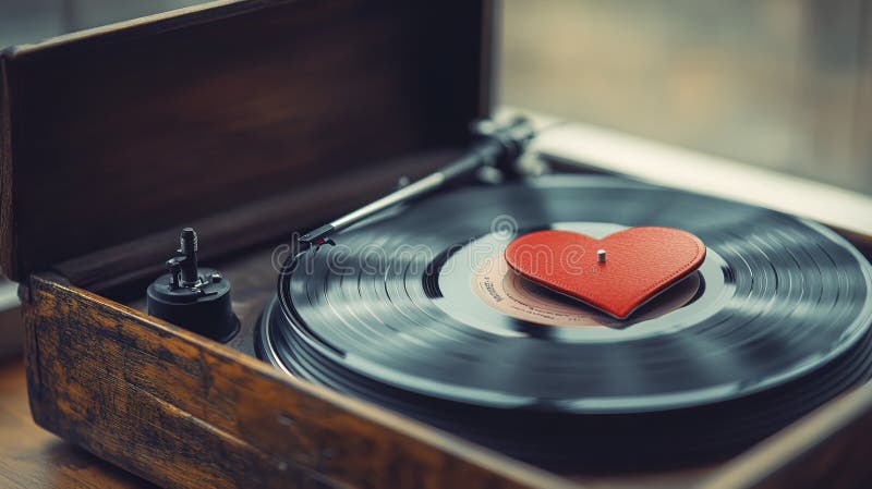 Vinyl Record Featuring a Heart Symbol on the Label Against a Dark ...
