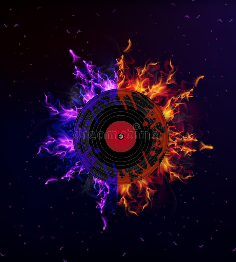 Vinyl record in the fire stock vector. Illustration of funky - 77213598