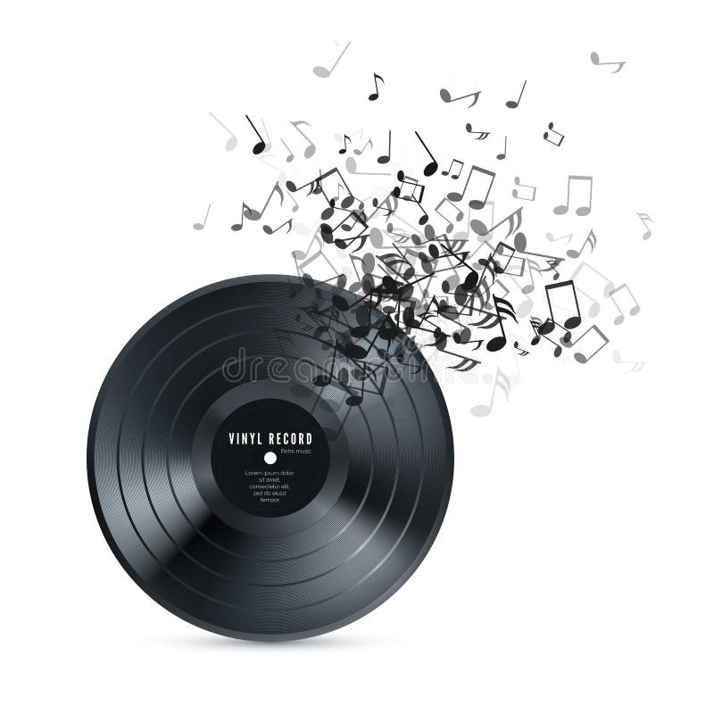 Vinyl Record with Flow Music Notes. Musical Banner Template in Retro ...