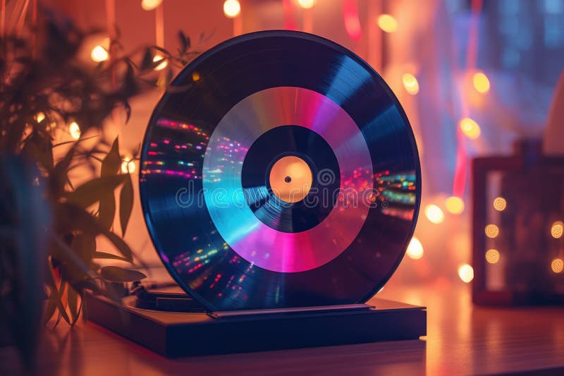 Vinyl Record Framed by Soft Bokeh Lights Stock Illustration ...