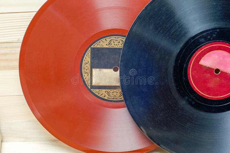 Vinyl Record in Front of a Collection of Albums, Vintage Process. Copy ...