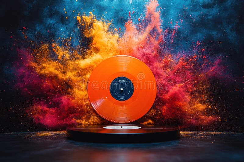 Vinyl Record in Front of Vibrant Color Splash Creating an Artistic ...