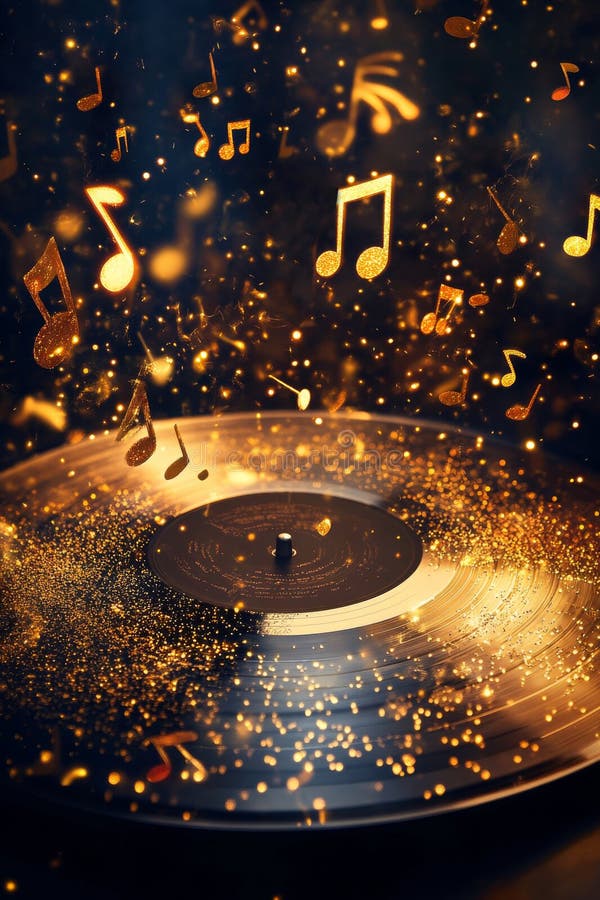 Vinyl Record with Glowing Musical Notes Stock Photo - Image of ...