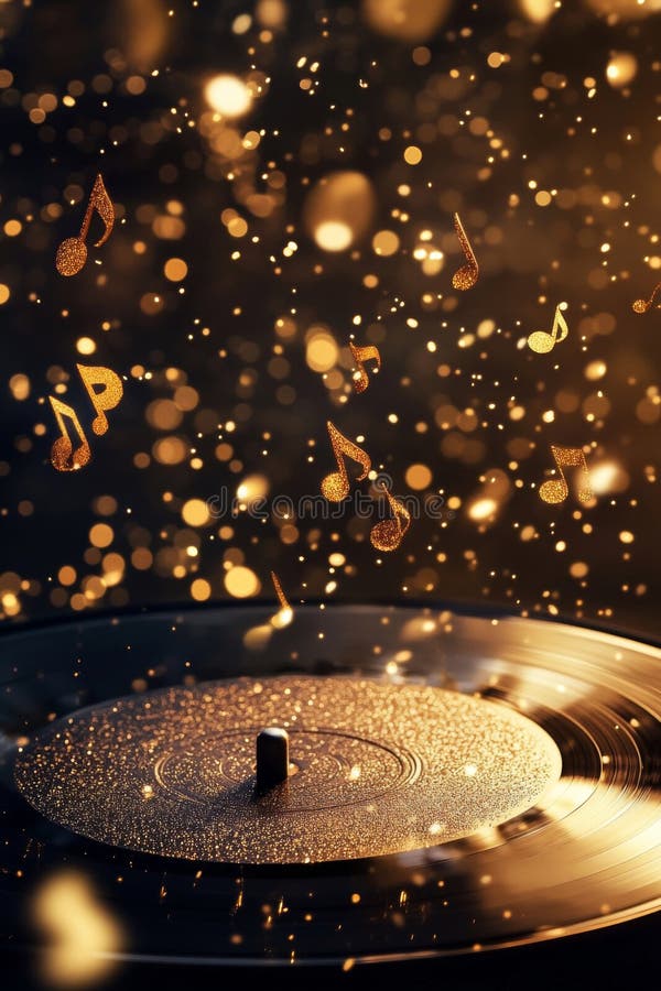 Vinyl Record with Glowing Musical Notes Stock Photo - Image of lover ...