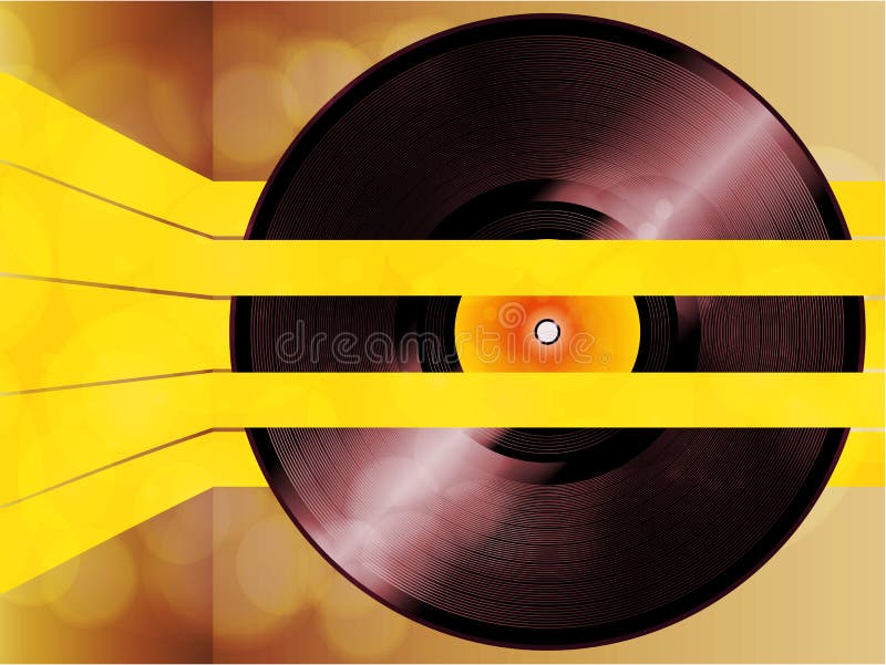 Vinyl Record Glowing on Yellow Stripes Stock Illustration ...