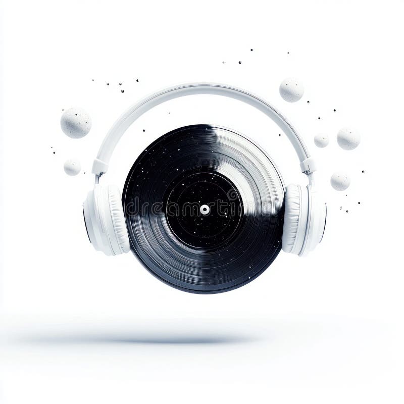 Vinyl Record Morphs into a Cosmic Planet with Headphone Orbits Stock ...