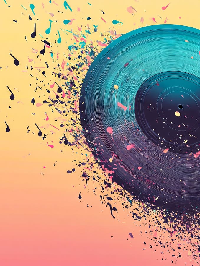 A Vinyl Record with Music Notes Flying Out of it Stock Image - Image of ...