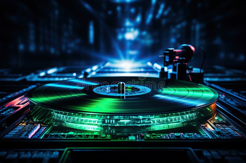 Vinyl Record in Neon Light. Vinyl Player in Retro Style. Close-up Stock ...