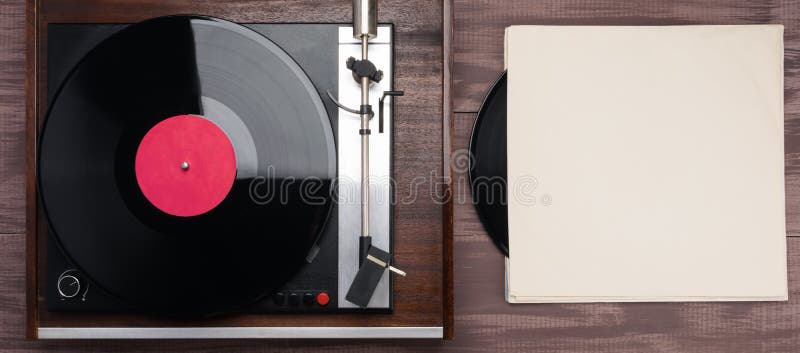Vinyl Record and Old Turntable Top View Stock Photo - Image of ...