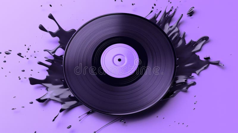Vinyl Record with Paint Splashes on Purple Background, Abstract Art ...