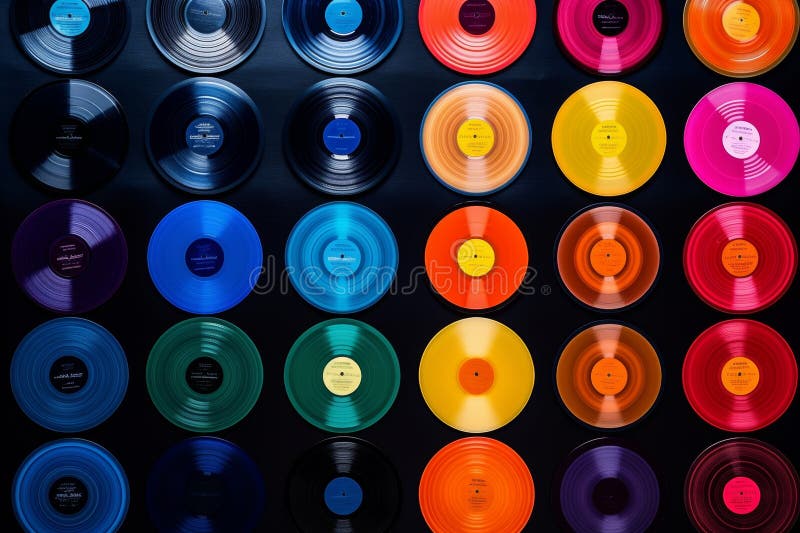 Vinyl Record Pattern on Lacquered Table, Top View Flat Lay for Stylish ...