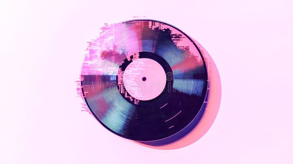 Vinyl Record Glitching on Pink Background Showing Digital Distortion ...