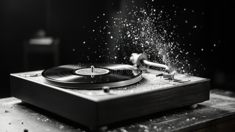 Vinyl Record Player with Exploding Dust Particles in Dramatic ...