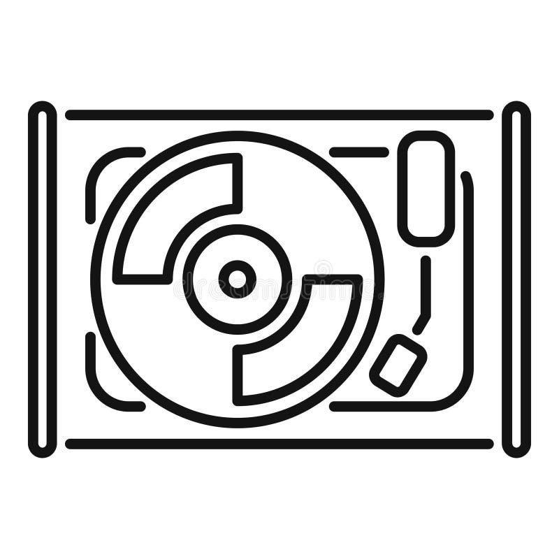 Vinyl Record Player Playing a Vinyl Record, Top View Line Art Icon ...
