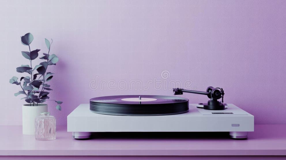 Vinyl Record Player on a Purple Table Stock Photo - Image of album ...