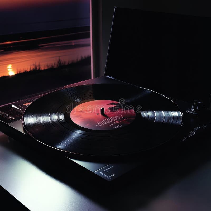 Vinyl Record Player with Sunset Artwork Stock Illustration ...
