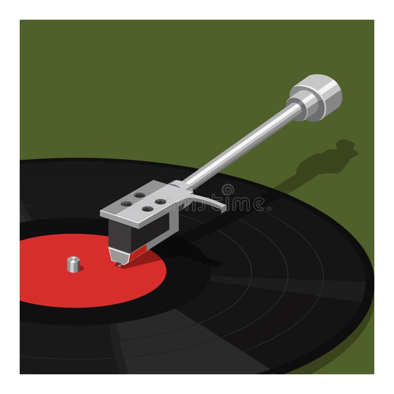 Vinyl Record Player Turntable Needle on Black and Red Record Vector ...