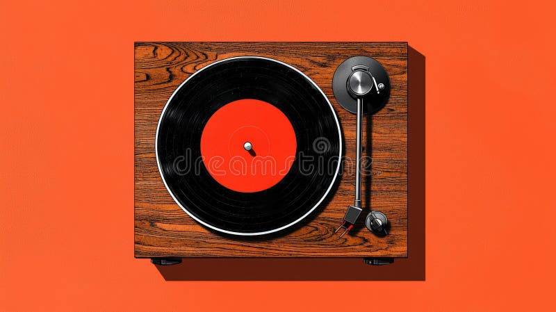 Vinyl Record Player on Vibrant Orange Background Stock Illustration ...