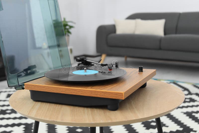 Vinyl Record Player on Wooden Table Indoors. Interior Element Stock ...