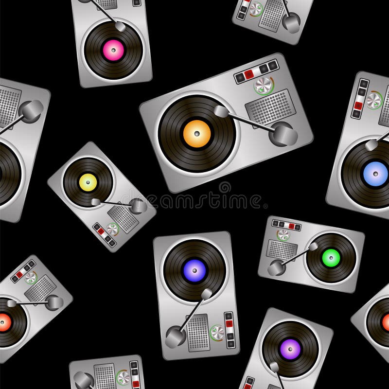 Vinyl Record Players Seamless Pattern Stock Vector - Illustration of ...