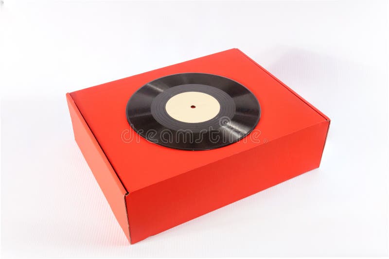 Vinyl Record with a Red Box on a White Background Stock Image - Image ...