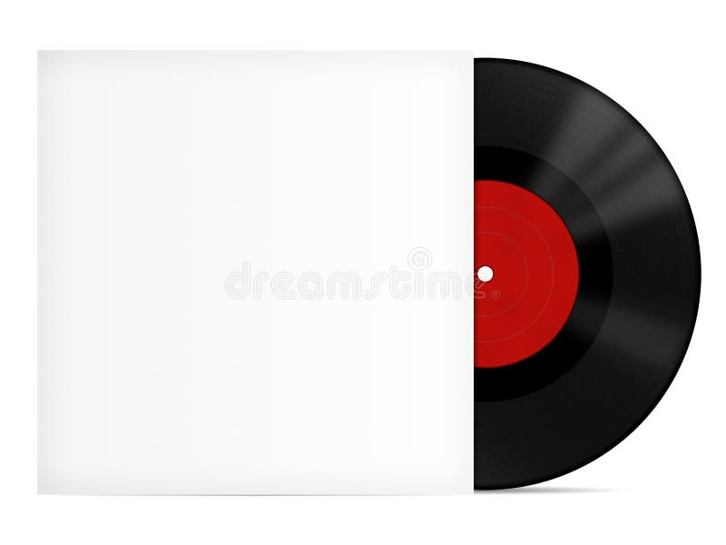Vinyl Record with Red Label and Cover Mockup Stock Illustration ...
