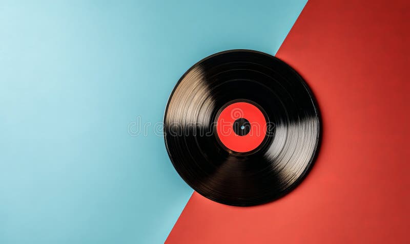 A Vinyl Record with a Red Label is Placed on a Split Red and Blue ...