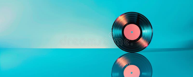 Vinyl Record with Reflection on Turquoise Surface, Retro Music Concept ...