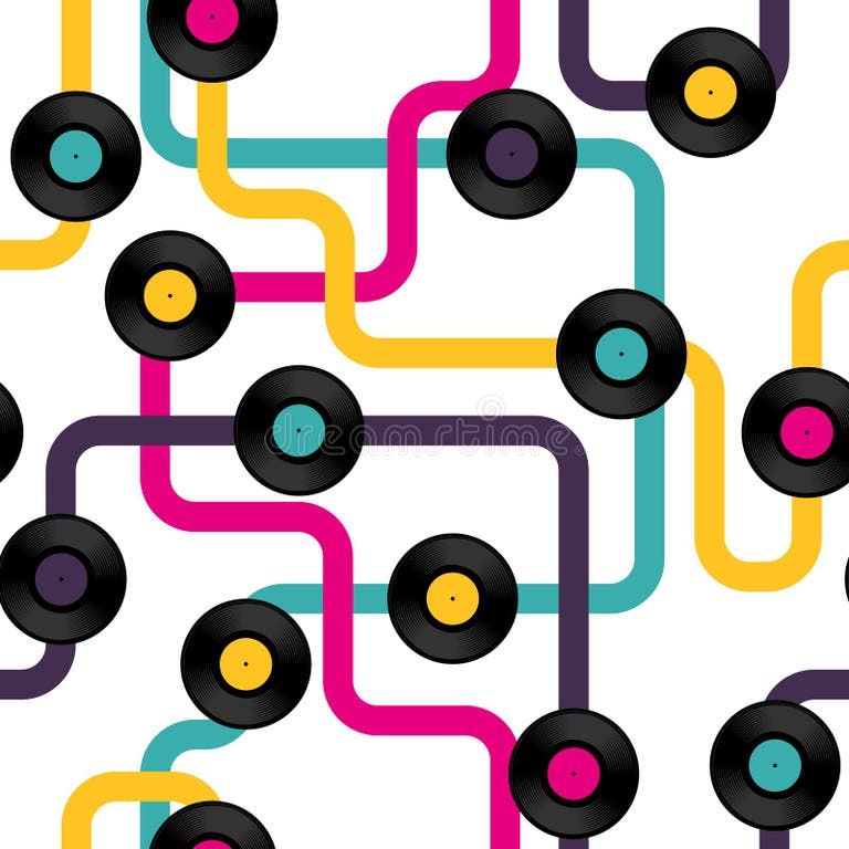 Vinyl Record Seamless Background Pattern Stock Vector - Illustration of ...