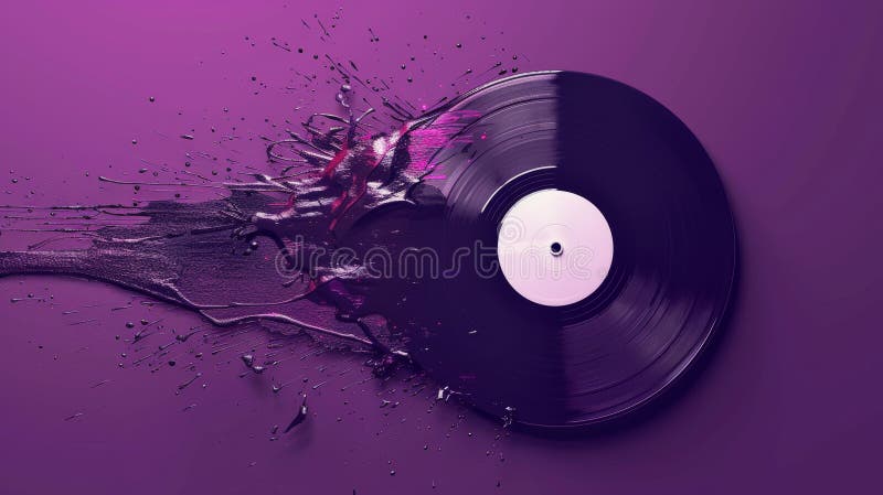 Vinyl Record Shattering on a Purple Background, Abstract Art Concept ...