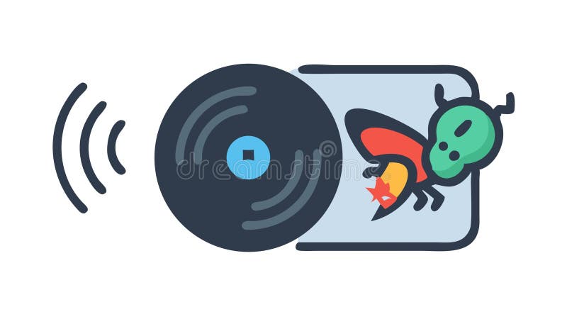 A Vinyl Record Sound Wave Zapping a Bug on a Smartphone, Vector Design ...