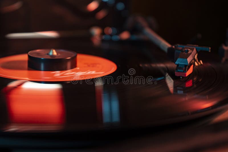 Vinyl Record Spinning on Turntable with Red Light Stock Illustration ...