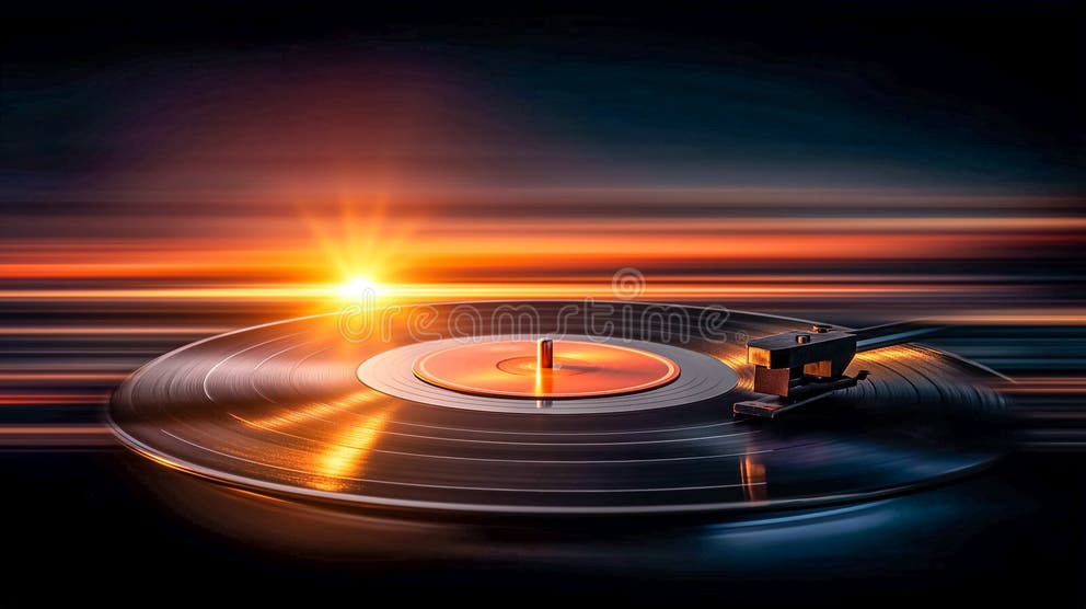 Vinyl Record Spins on Turntable with Dramatic Studio Lighting and Burst ...