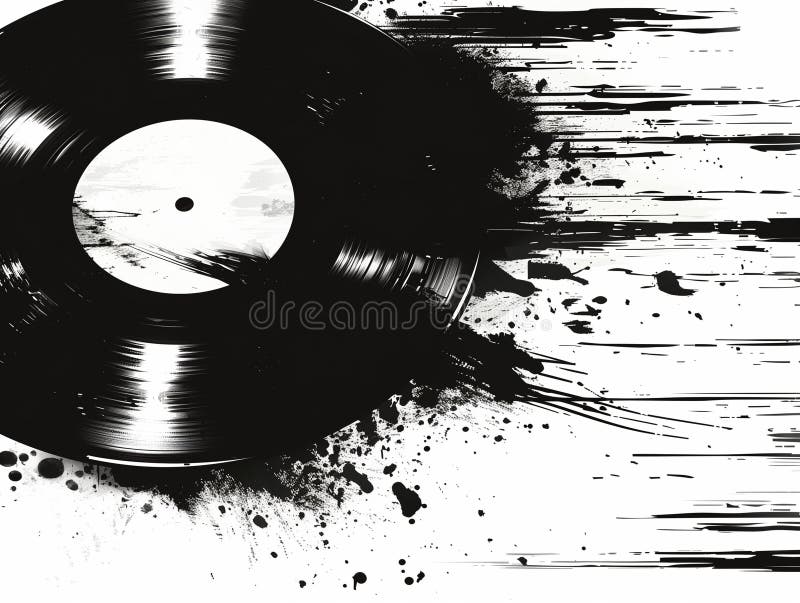 Black and White Vinyl Record with Dynamic Splash Effects Stock ...