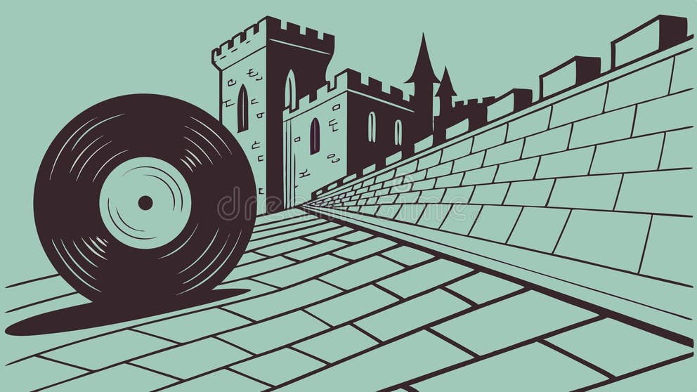 Vinyl Record by a Stone Castle Wall and Cobblestone Path, Vector Design ...