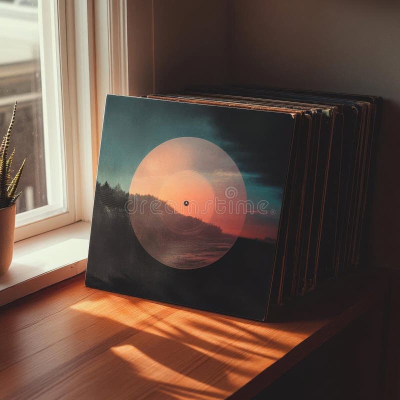 Vinyl Record Sunset Landscape Stock Illustration - Illustration of ...