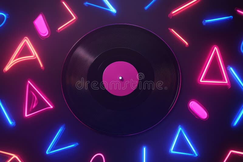Vinyl Record Surrounded by Colorful Neon Shapes and Lights Stock ...