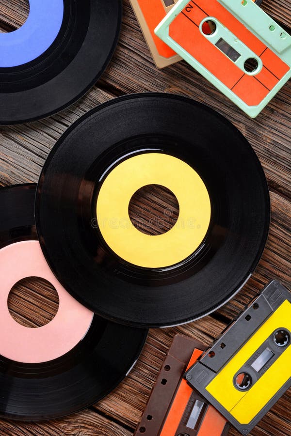 Vinyl record on the table stock image. Image of cassette - 60632811