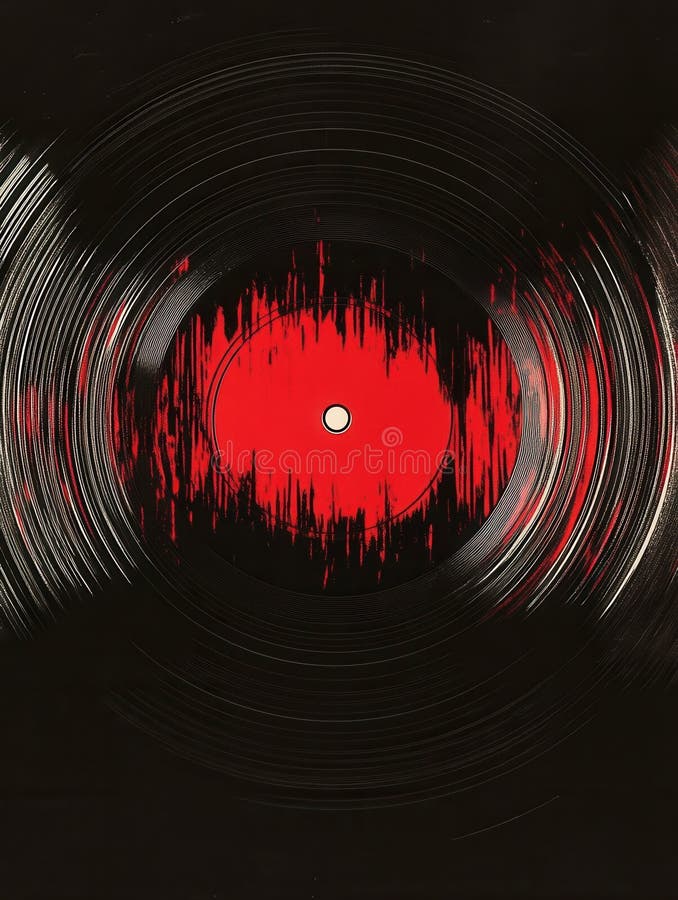 Vinyl Record Texture with Rhythmic Soundwave Ripples in Black and Red ...