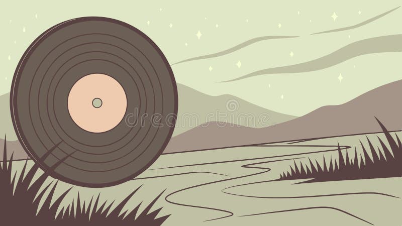 Vinyl Record in a Tranquil Landscape with Distant Mountains, Vector ...