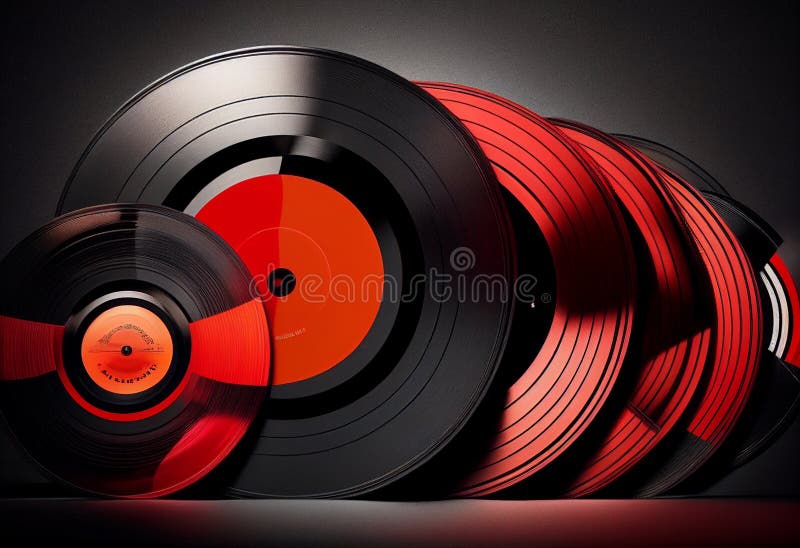 Vinyl Records in Black and Red. AI Generated Stock Illustration ...