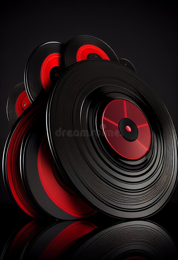 Vinyl Records in Black and Red. AI Generated Stock Illustration ...