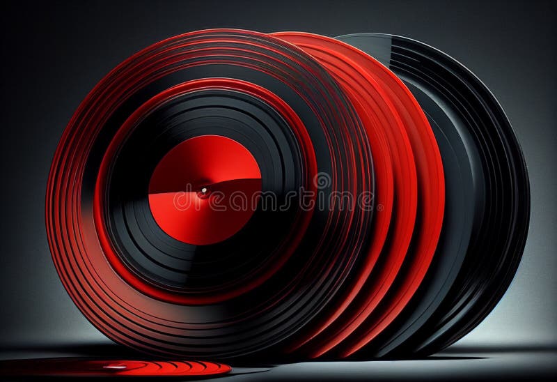 Vinyl Records in Black and Red. AI Generated Stock Illustration ...