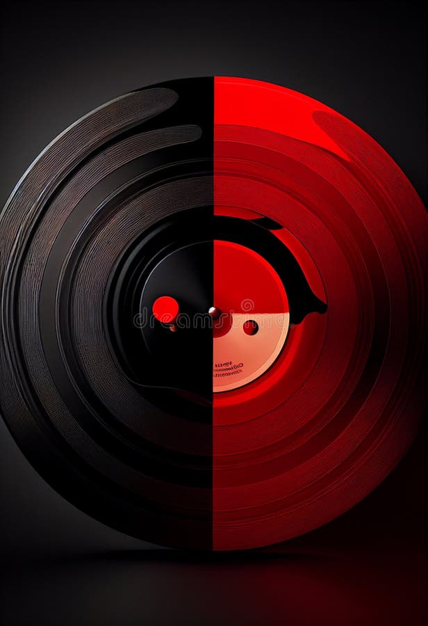 Vinyl Records in Black and Red. AI Generated Stock Photo - Image of ...