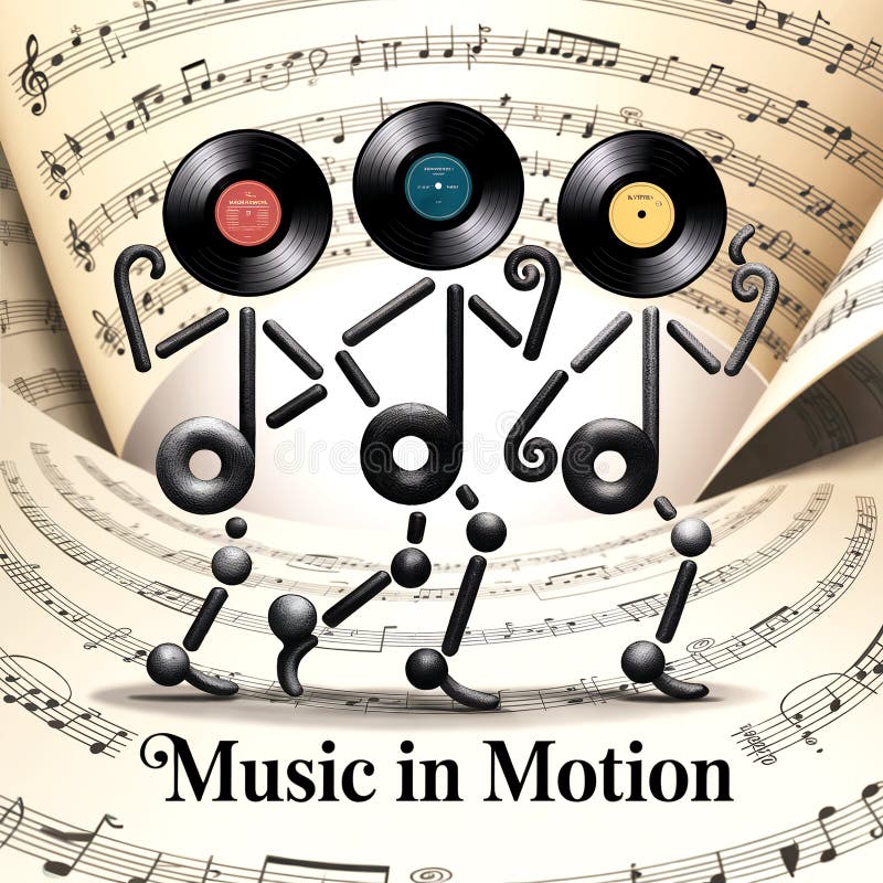 Vinyl Records and Musical Notes in Motion Stock Illustration ...